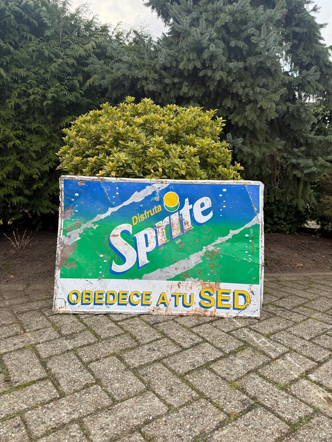 Vintage Sprite Metal Advertising Sign, Large Spanish Market Beverage ...