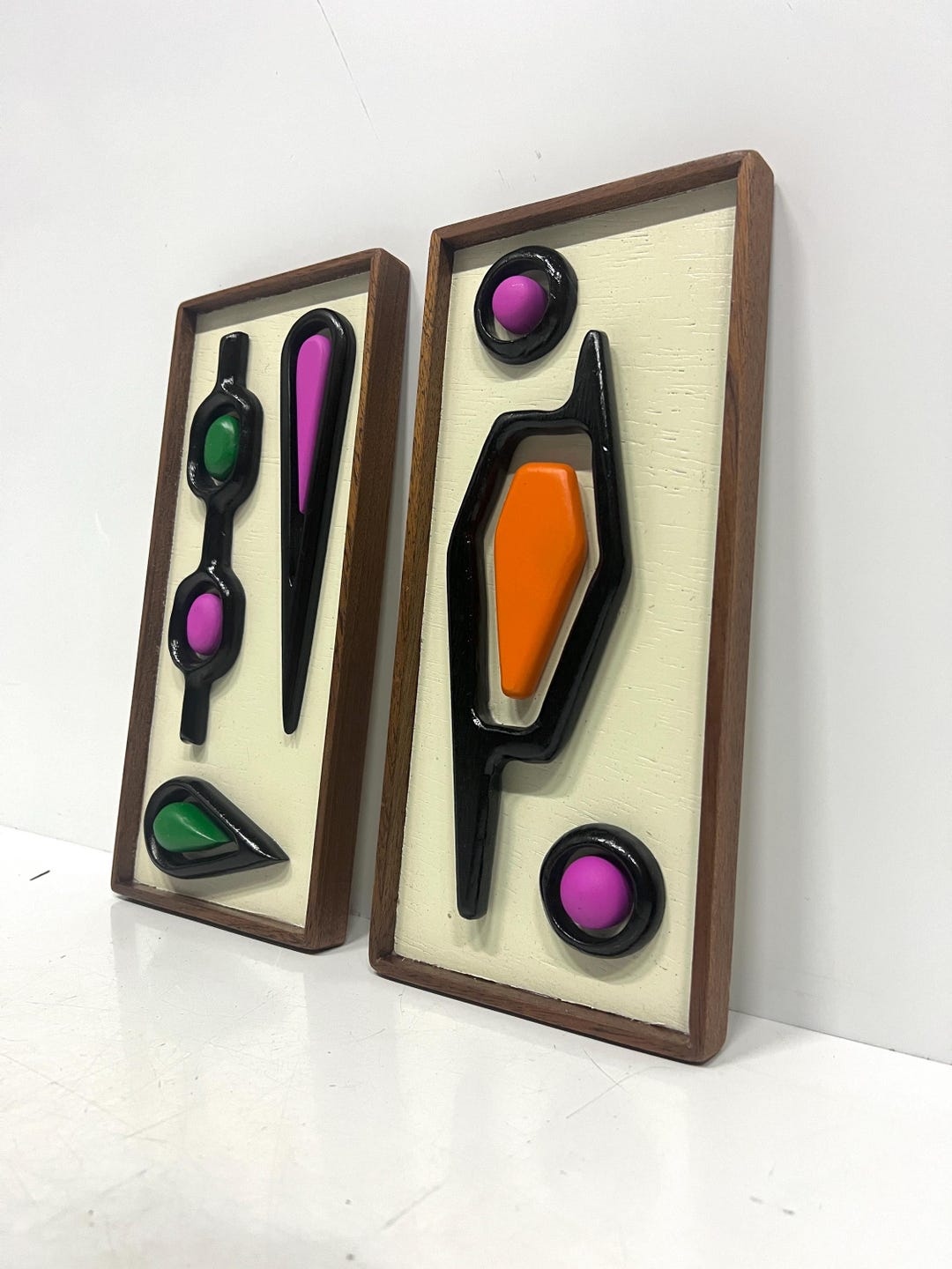 Set of 2 MCM Wall Art Frames, Colorful Mid Century Modern Artwork ...