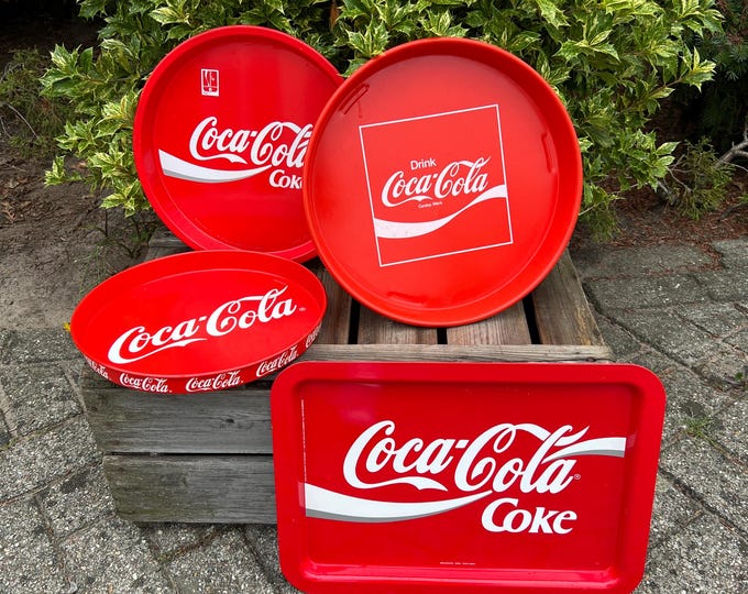 Coca Cola Serving Trays, 1980s Home Bar Decor, Man Cave Gift Ideas ...