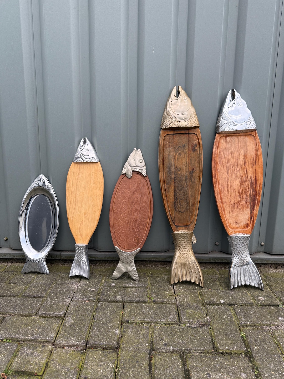 Big Fish Shaped Serving Tray, Wood & Metal Design, Made in West Germany ...