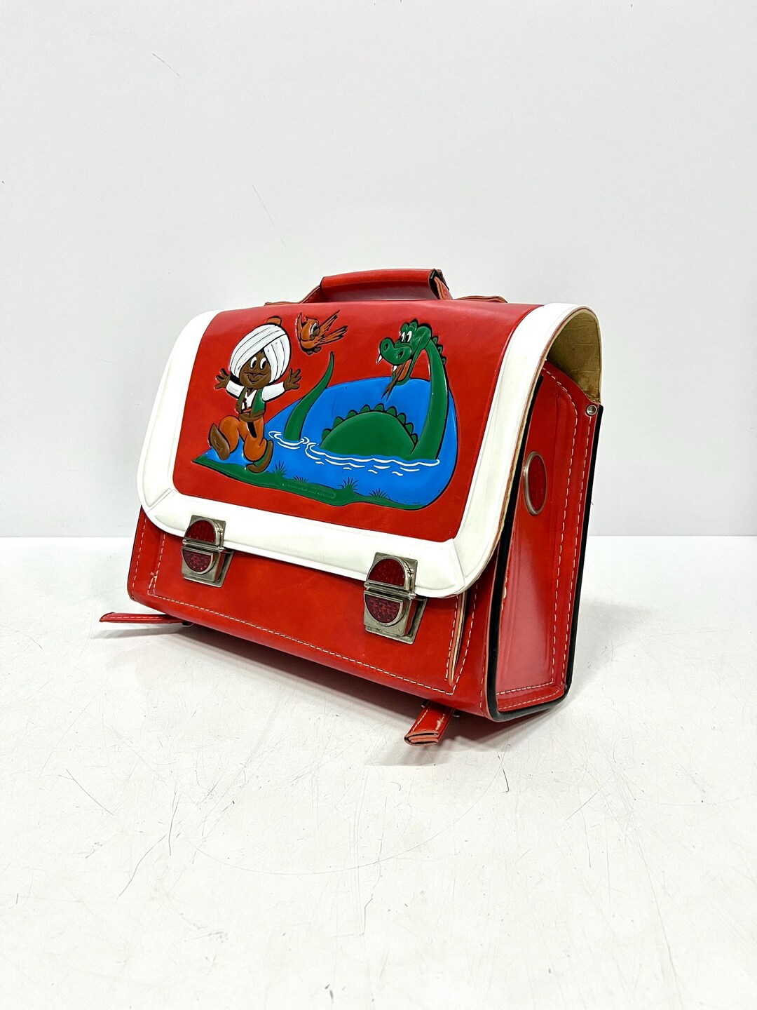Unique Vintage Kids Backpack, Red School Bag, Traffic Safety Reflectors ...