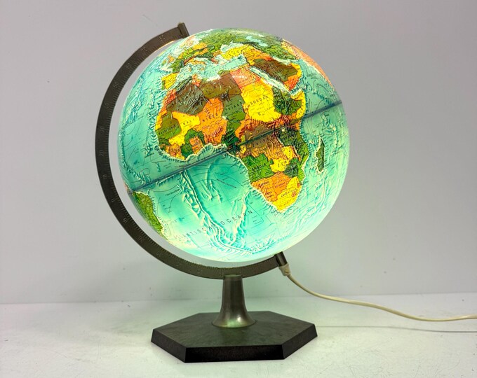 Vintage Illuminated Globe Table Lamp, 1970s World Map Light, Scanglobe ...
