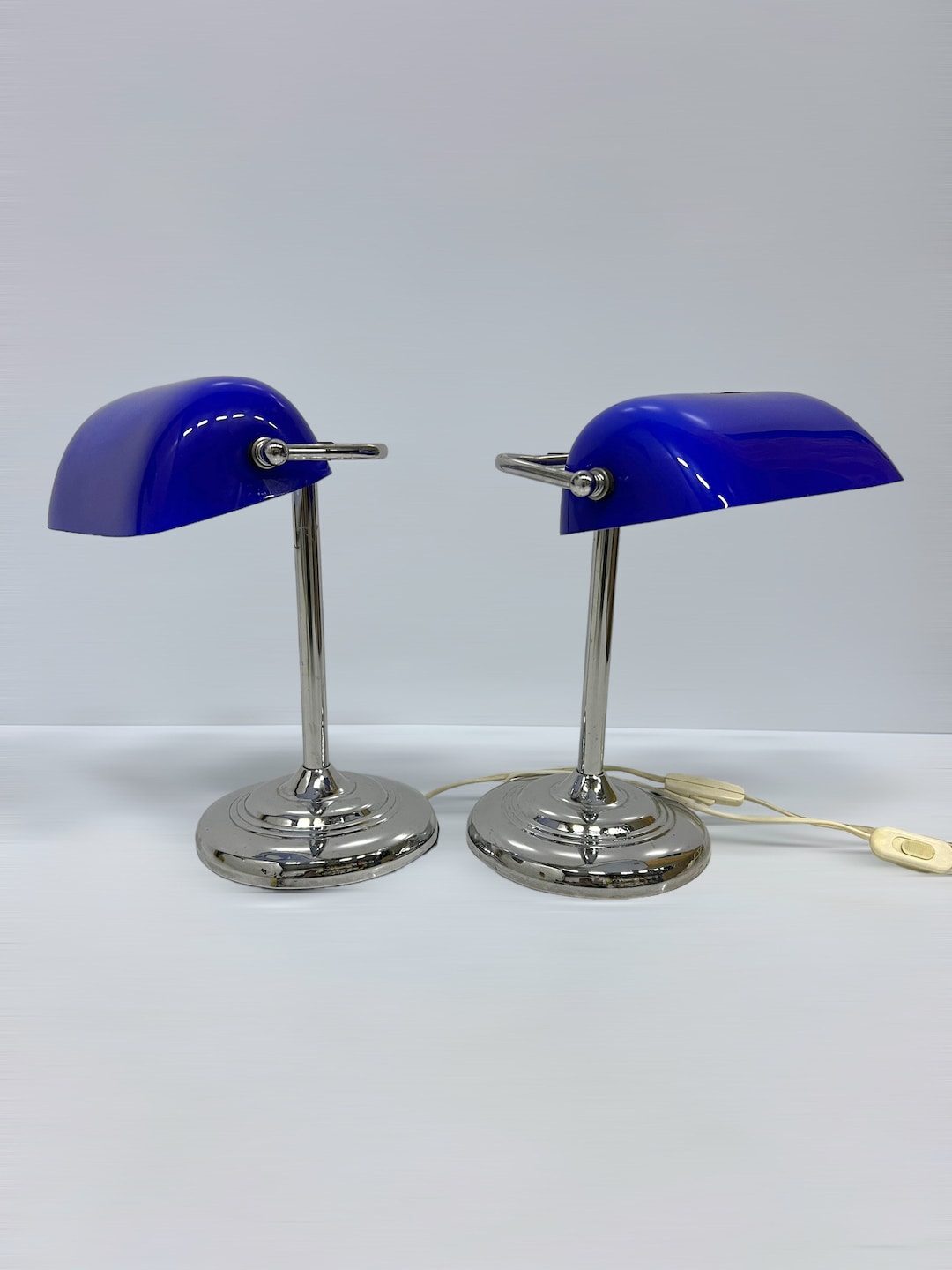 1 Vintage IKEA Banker’s Lamp, Early 2000s Blue Glass Shade, Retro Desk ...