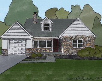 Digital Custom House Portrait Sketch - Etsy