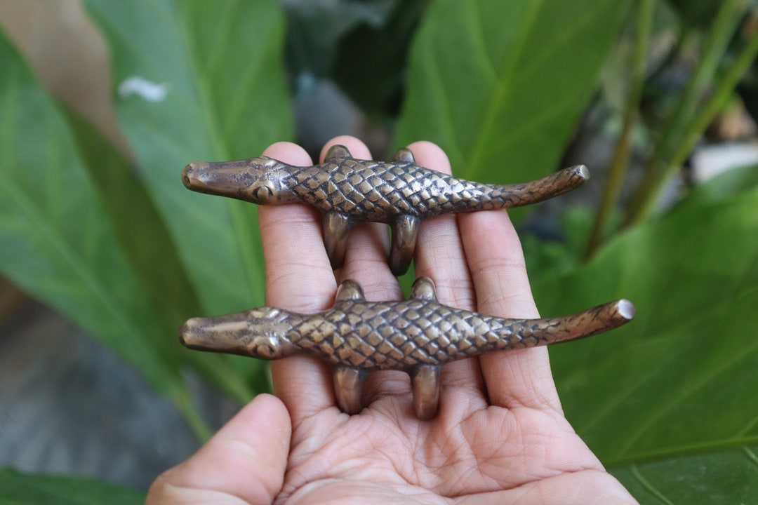 Pair Vintage Crocodile Brass Drawer Pulls - Animal Style Door Handles ...