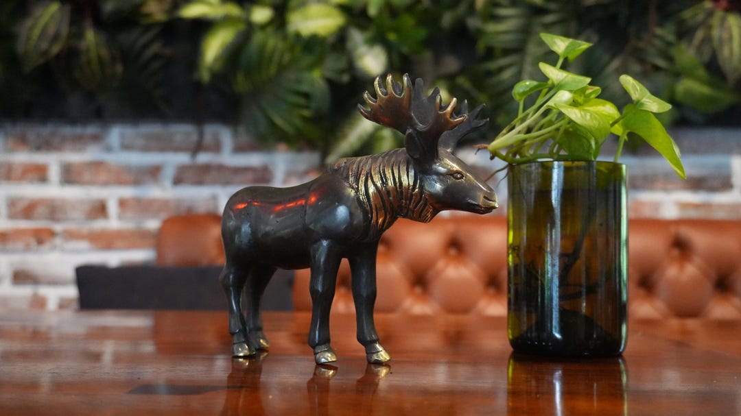 Vintage Brass Moose Statue: Antique Table Decor Figurine - Etsy