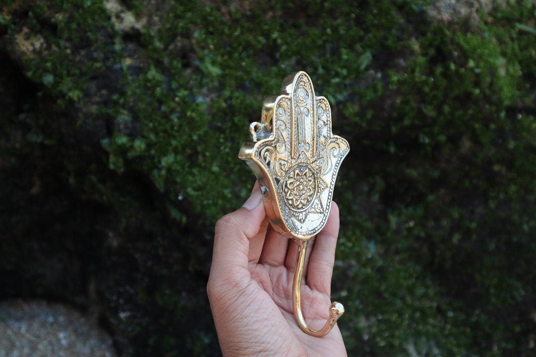 Vintage Brass Hamsa Hand Hooks - Antique Solid Brass Hand of Fatima Hook for Hat Towl Keys Cloth ...