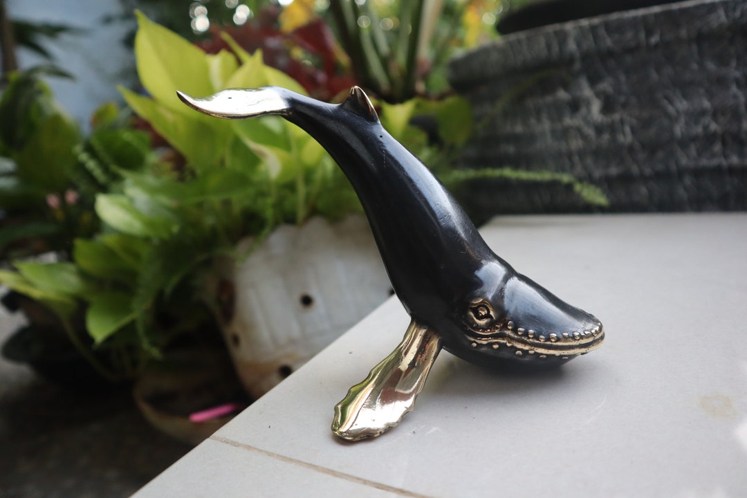 6" Vintage Big Jump Whale Brass Statue - Antique Bronze Whale Figure ...