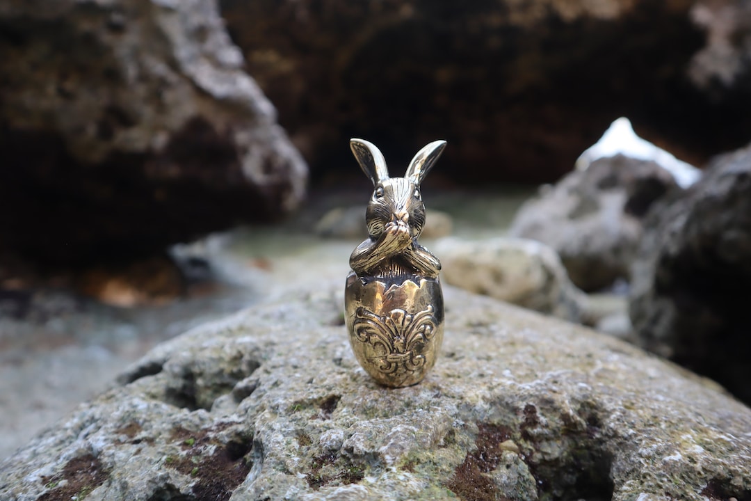 Vintage Brass Gold Rabbit on EGG Statue - Antique Rabbit Figurine for ...