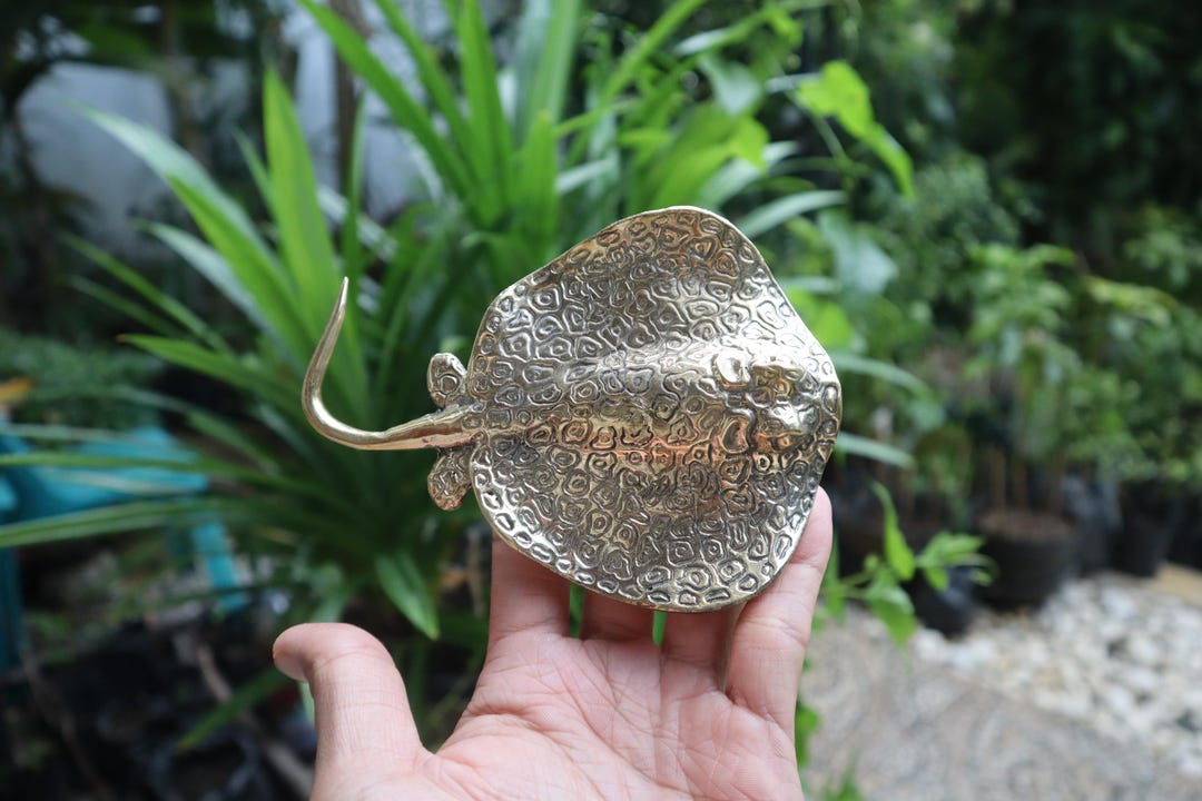 Vintage Brass Spotted Eagle Ray Fish Statue - Gold Brass Manta Ray ...