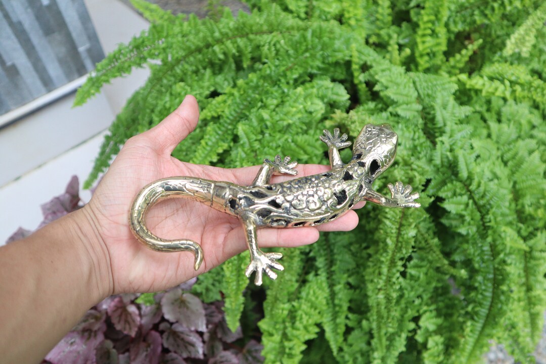 7" Inch - Vintage Brass Big Gecko Figurine - Gold Geco Lizard Sculpture ...
