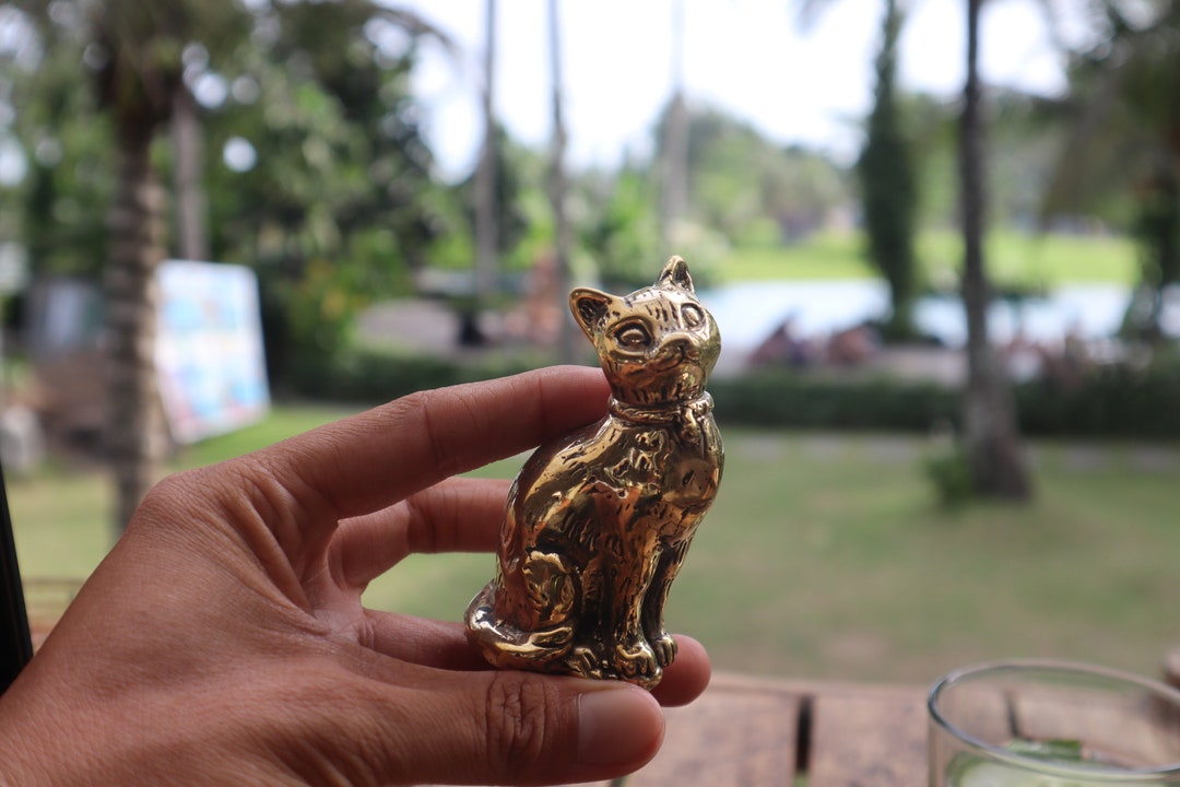 Vintage Solid Brass Cat Statue - Antique Gold Cat Brass Figurine for ...