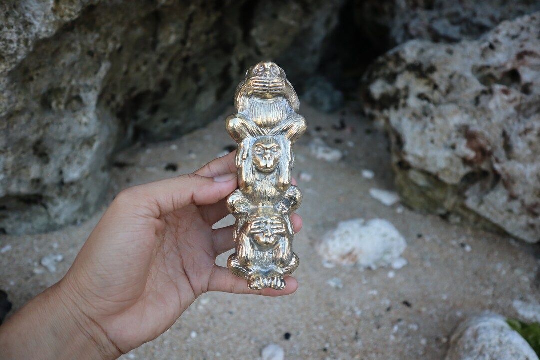 Vintage Brass Monkey Statue - Antique Bronze Three Monkey Figurine for ...