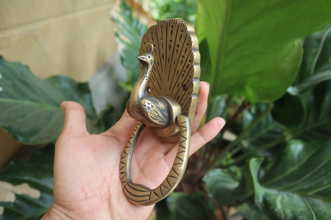 Vintage Solid Brass Peacock Door Knocker - Antique Animal Brass Knocker ...