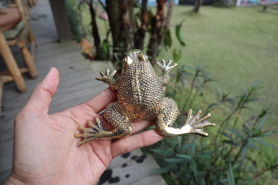 Vintage Big Brass Frog Statue - Antique Gold Frog Brass Figurine for ...