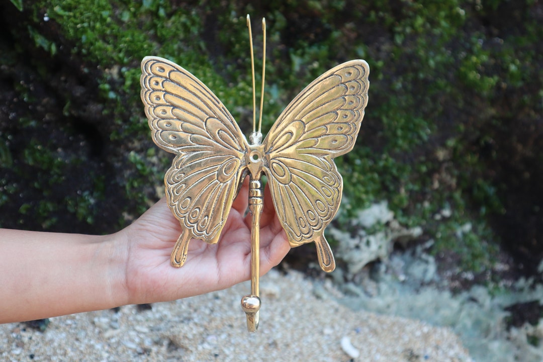 Vintage Solid Brass Butterfly Hook - Butterfly Hook Wall Decor - Cloth ...
