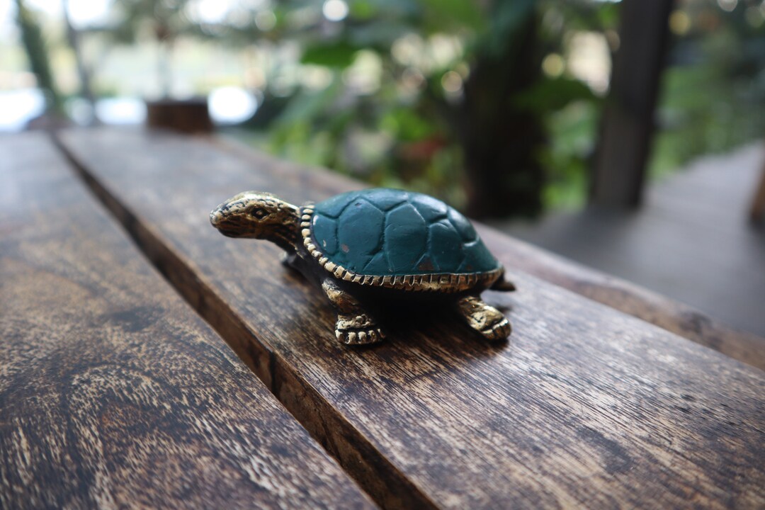 Vintage Small Brass Turtle Statue - Antique Green Turtle Figurine for ...