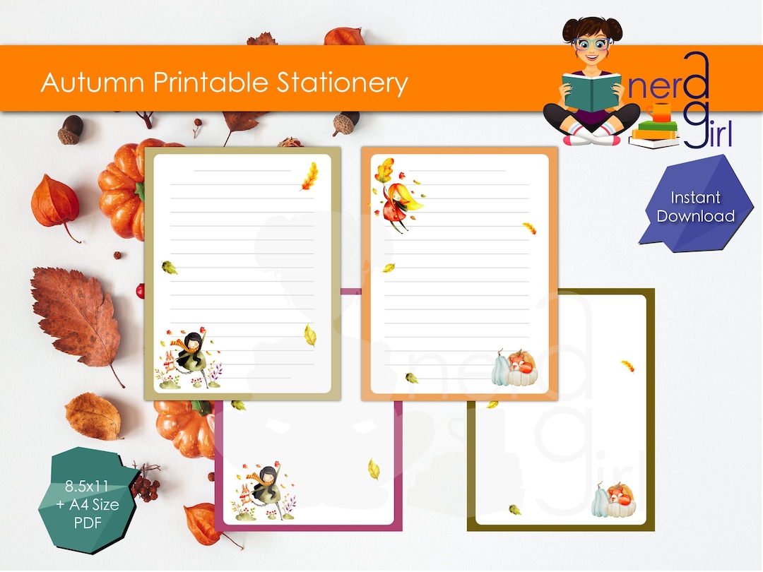 Autumn Printable Stationery, You Print, Fall Stationery, Autumn Leaves ...
