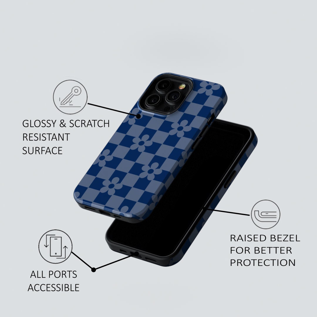 BLUE BLOOSOM CHECKERS Phone Case | iPhone 16/15/14/13/12 Pro Max ...