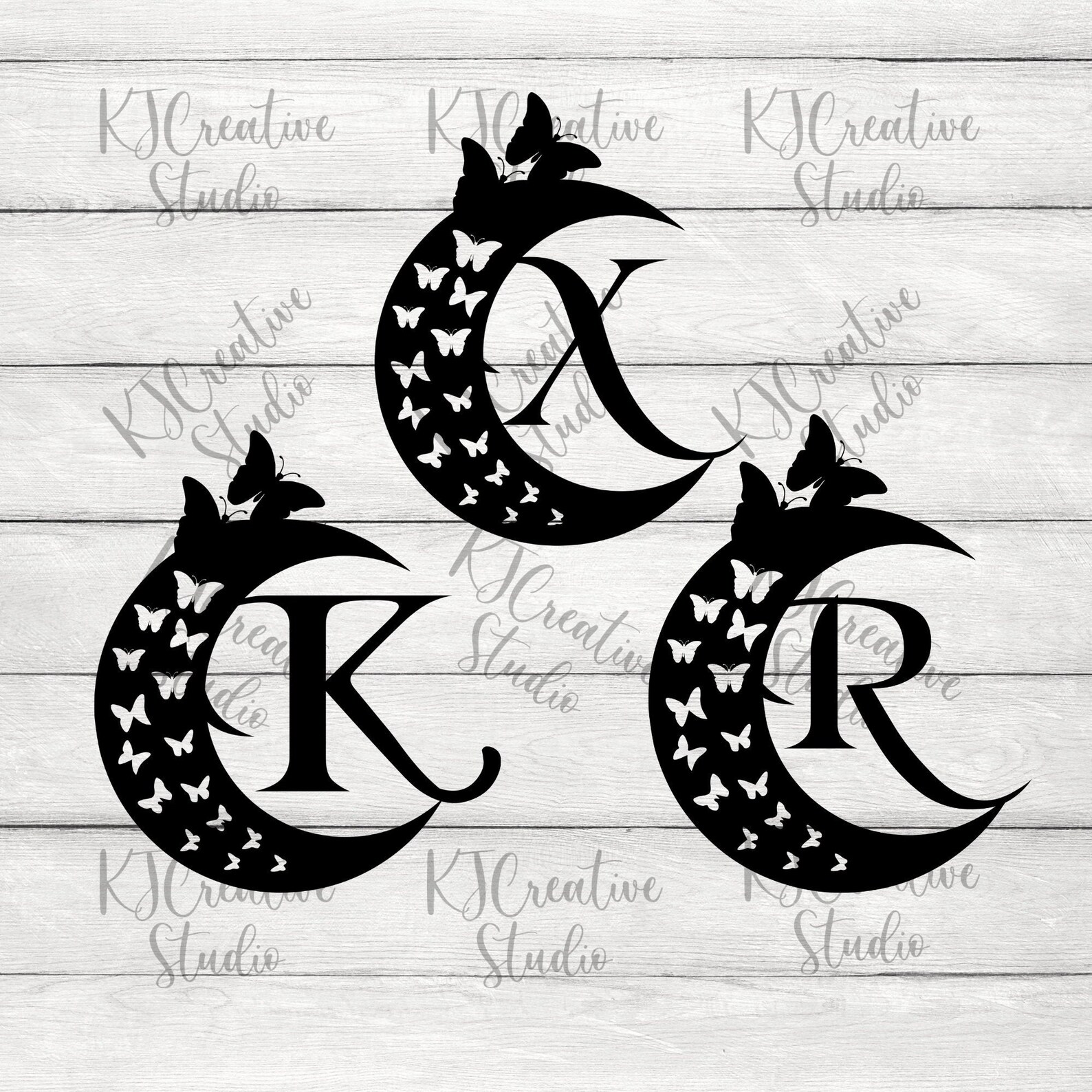 Half Moon Split Monogram Alphabets Font Individual Letters With ...