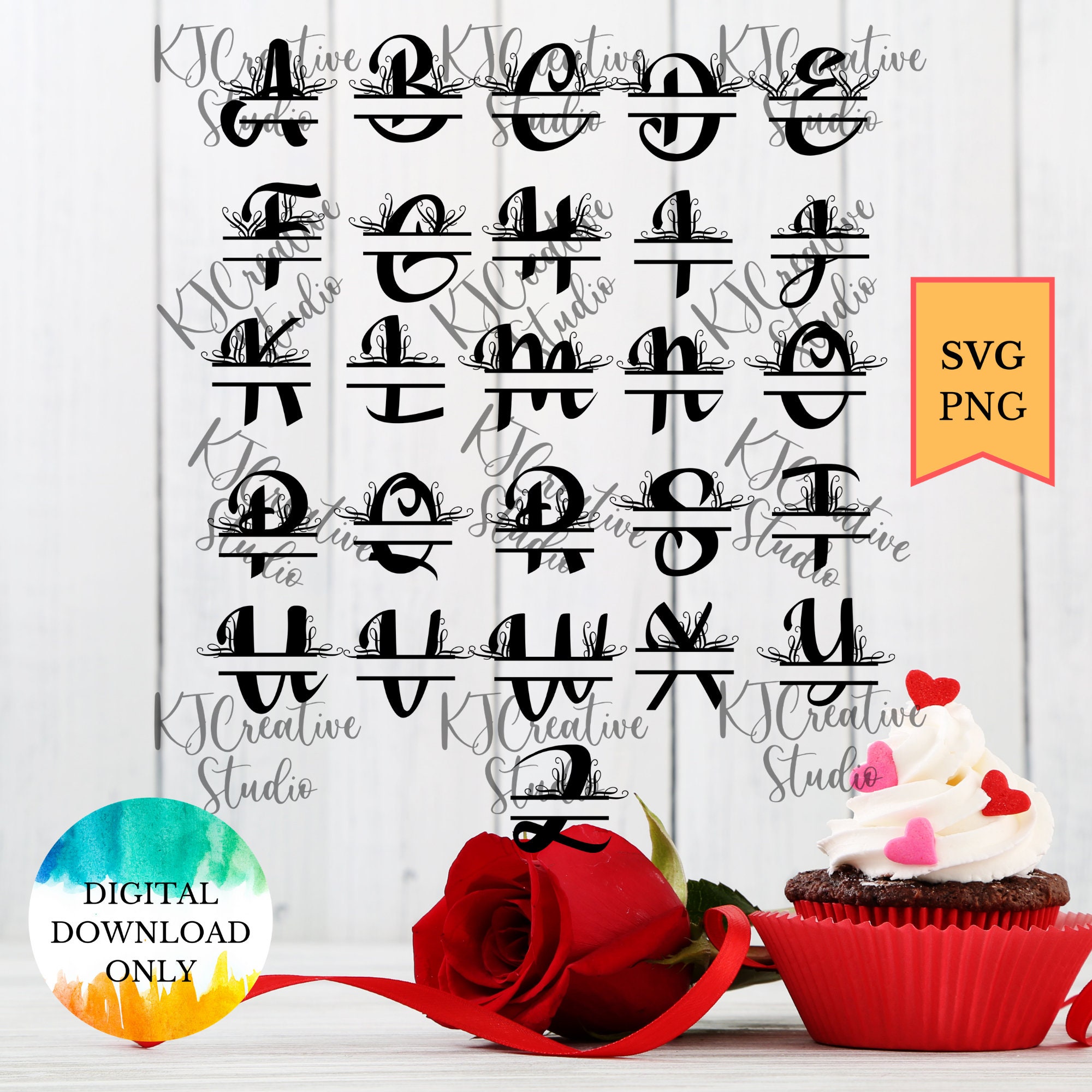 Split Monogram SVG/PNG - Split Monogram Frame Alphabet With Floral ...