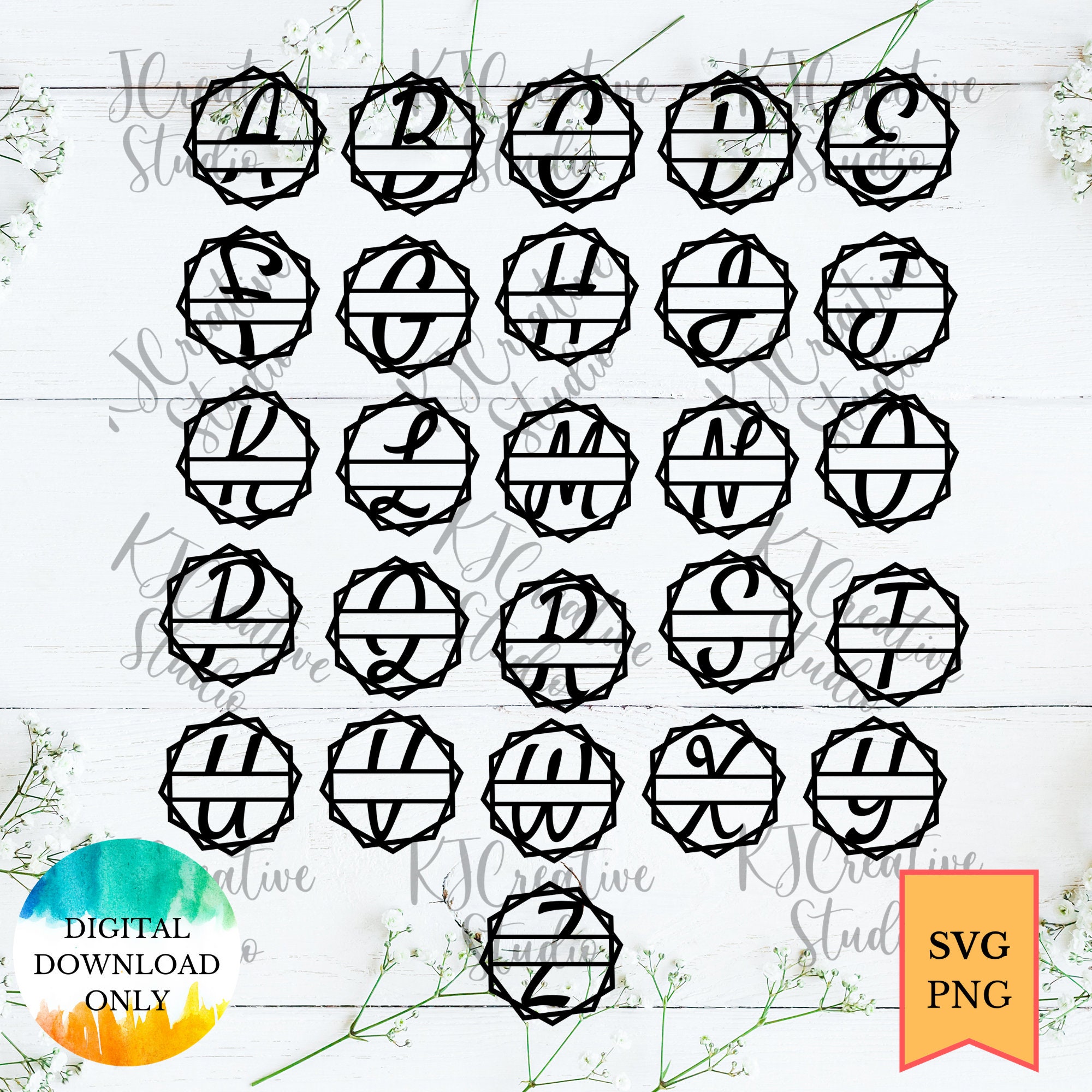 Octagon Frame Split Monogram Alphabets Font Individual Letters | Etsy