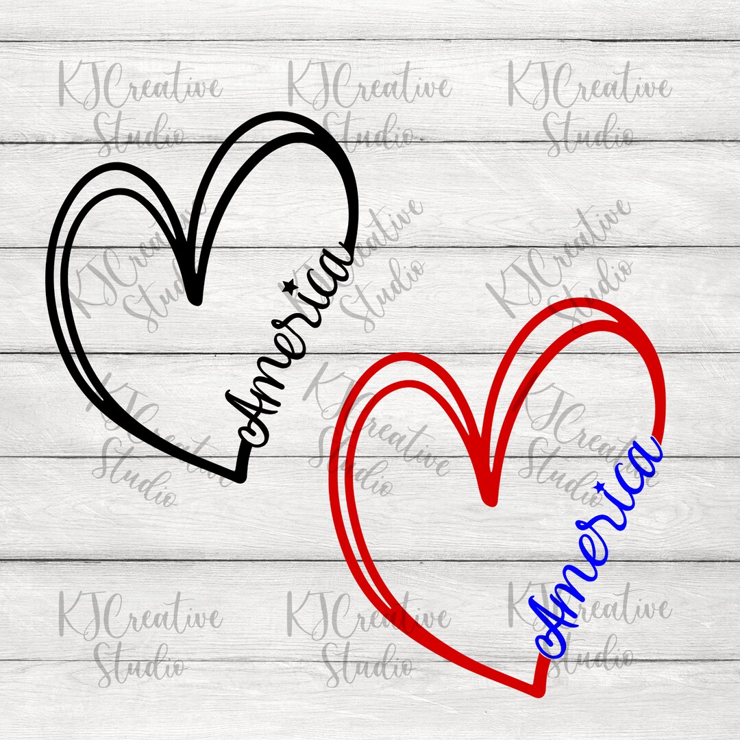 America With Cute Heart Svg/png, USA Svg, 4th of July Svg, America Svg ...