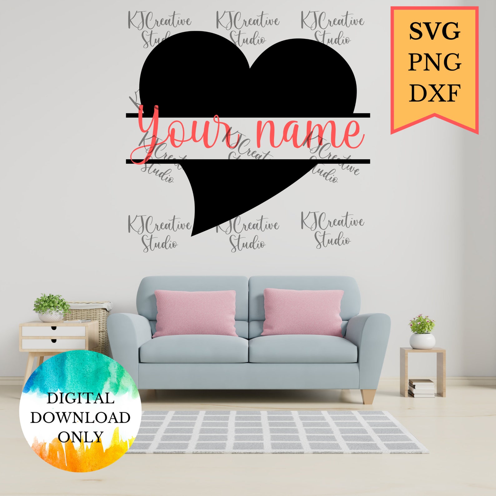 Heart Name Frame SVG File Love SVG Heart Split Monogram - Etsy