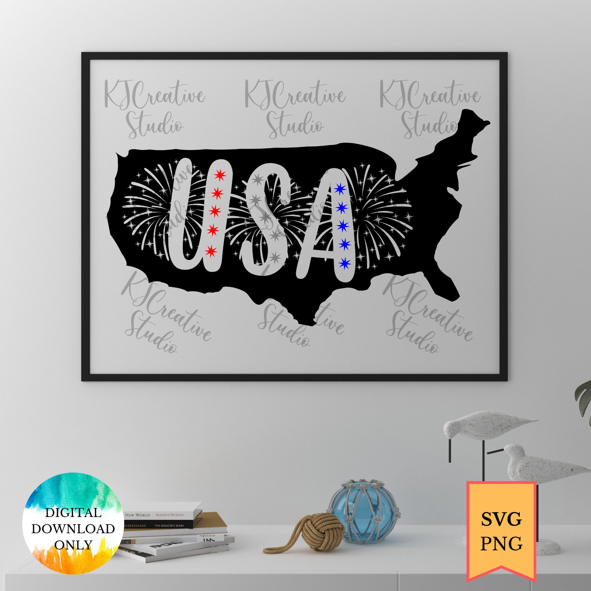 USA Monogram With Map and Firework Svg, USA Svg, 4th of July Svg ...