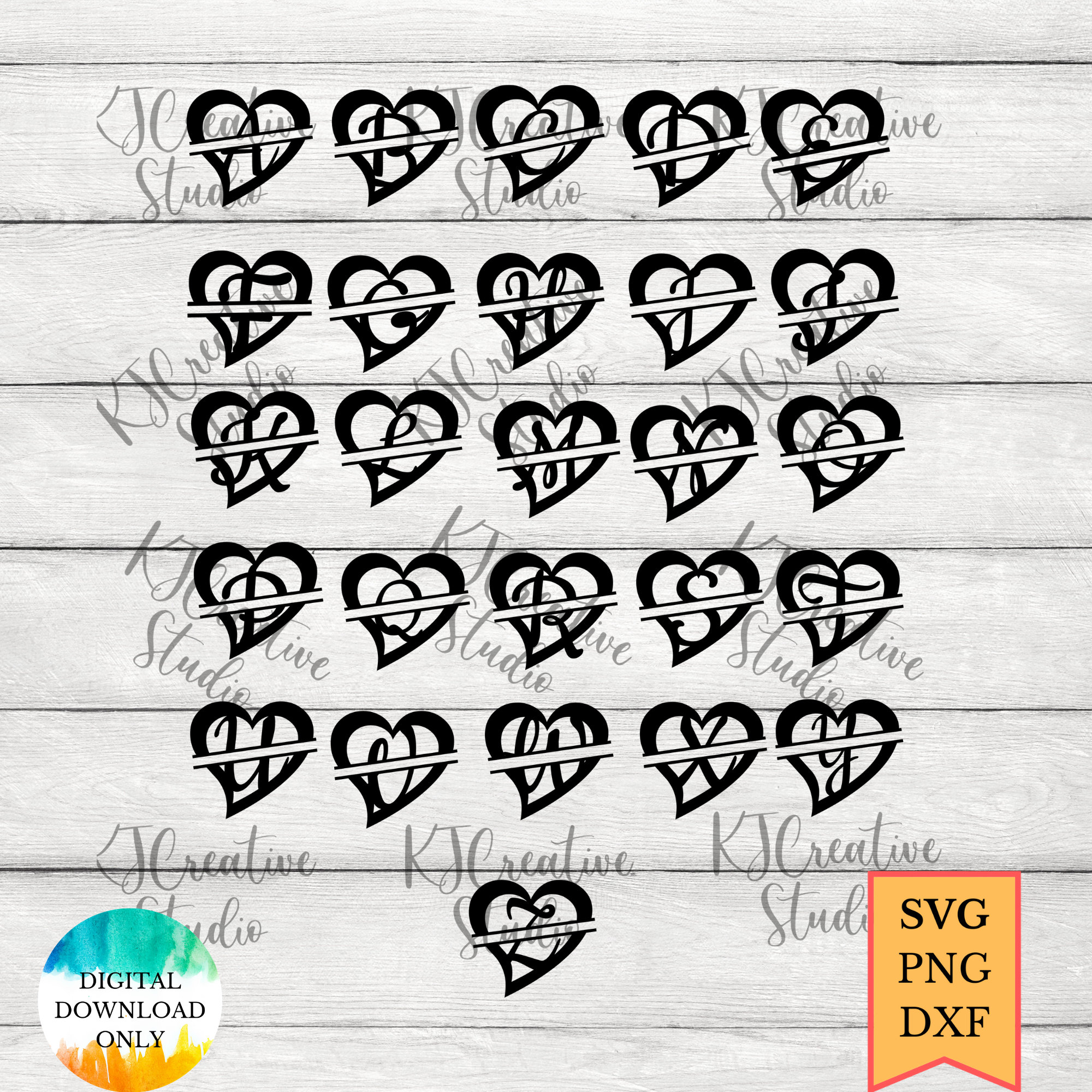 Heart Split Alphabet Monogram Bundle SVG PNG DXF Love | Etsy