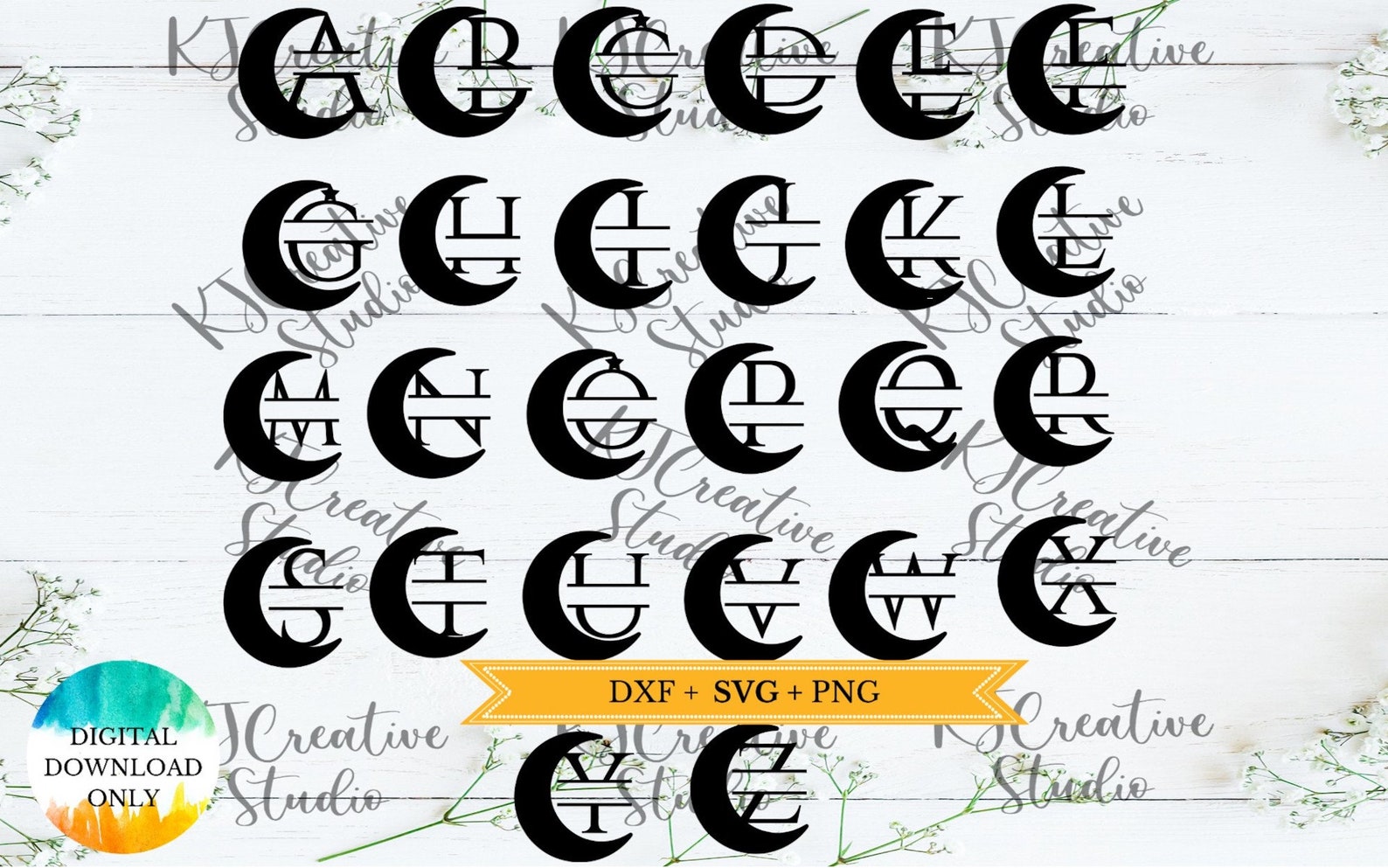 Half Moon Split Monogram Alphabets Font 26 Individual Letters - Baby ...