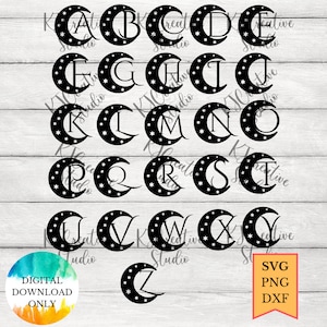 Half - Moon Split Monogram Alphabets Font Individual Letters With Stars ...