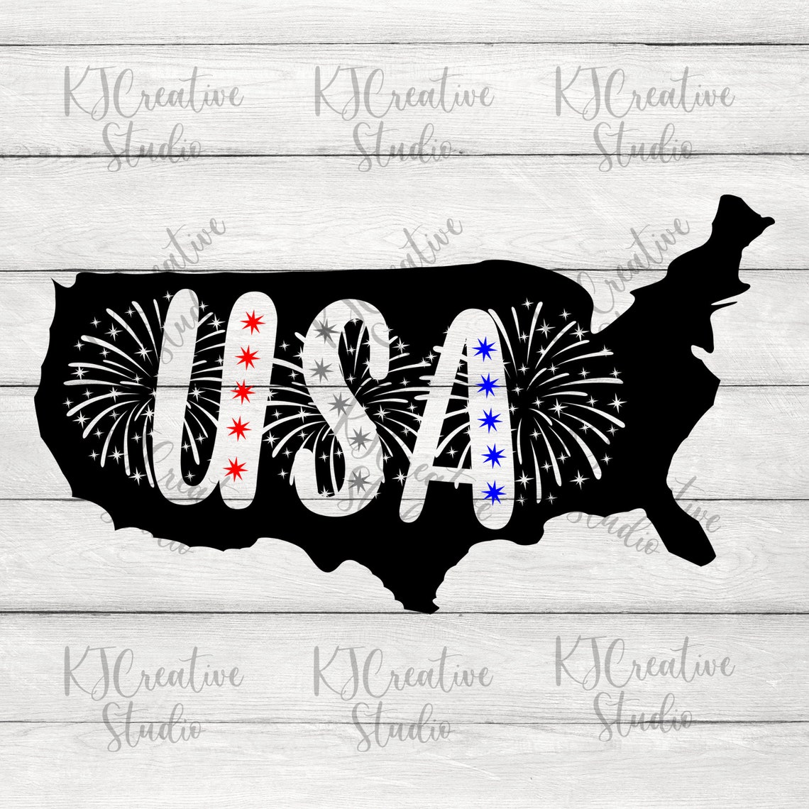 USA Monogram With Map and Firework Svg USA Svg 4th of July - Etsy