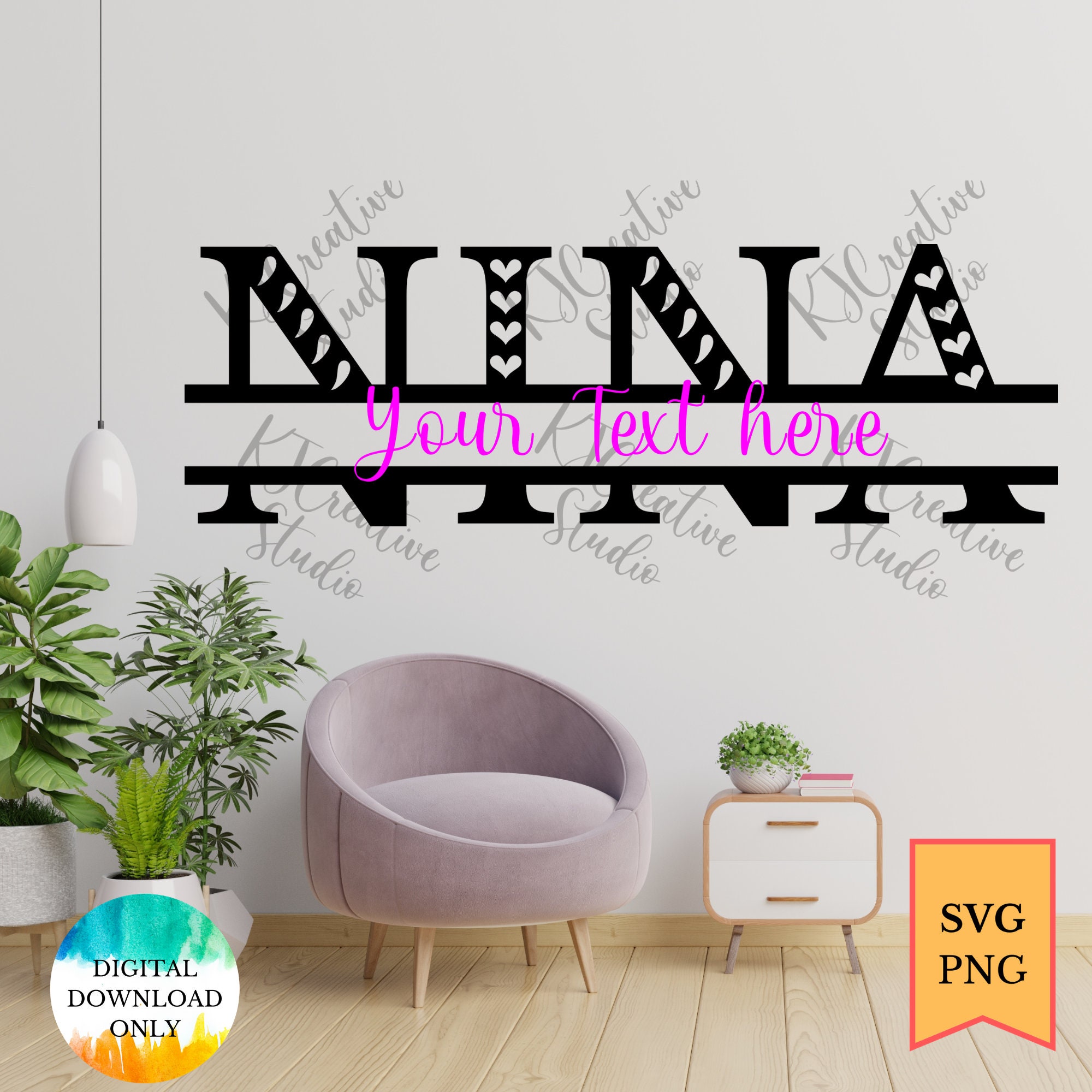 NINA Split Monogram With Floral Svg/png Nina Svg Nina - Etsy