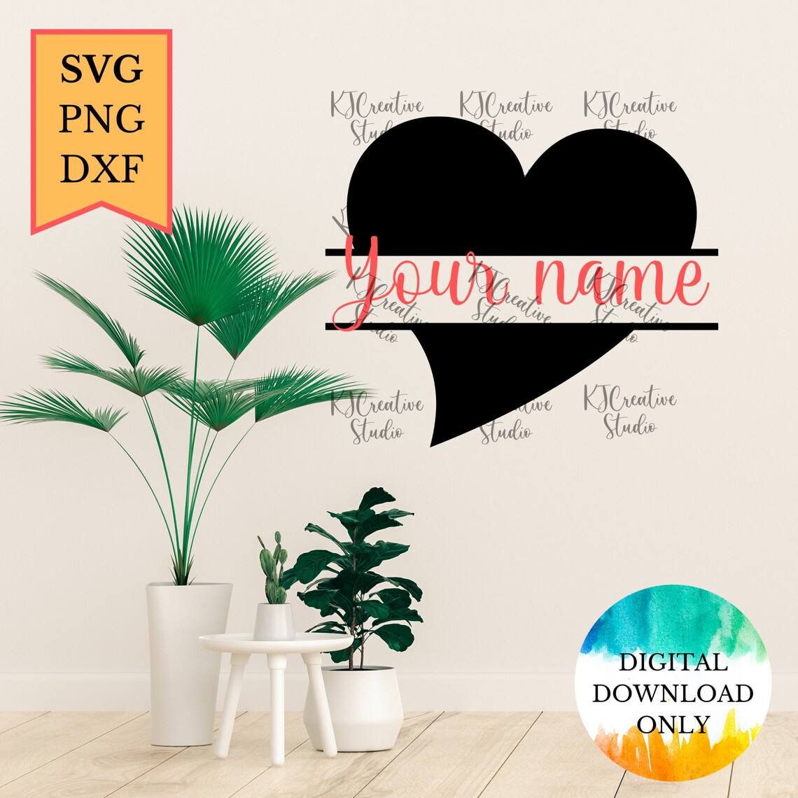 Heart Name Frame SVG File Love SVG Heart Split Monogram - Etsy