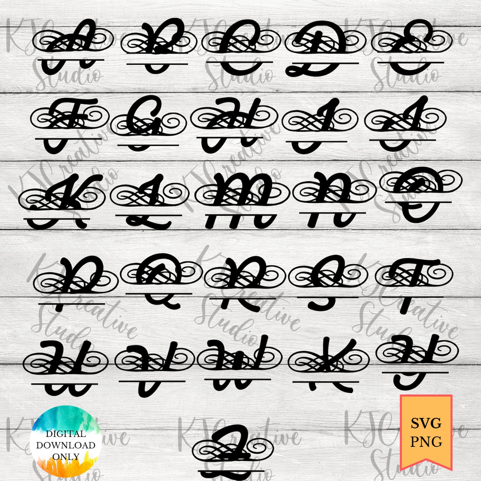 Alphabet Swirl Split Monogram Svg/png/dxf-split Monogram Frame Alphabet ...