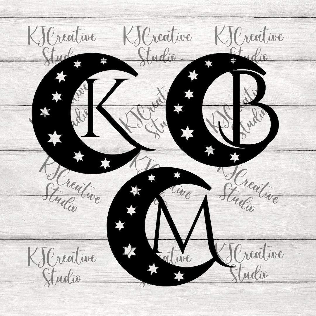 Half - Moon Split Monogram Alphabets Font Individual Letters With Stars ...