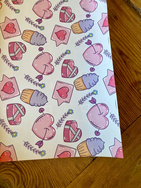 Heart and Cupcake Themed Wrapping Paper Set of 10 Sheets - Etsy