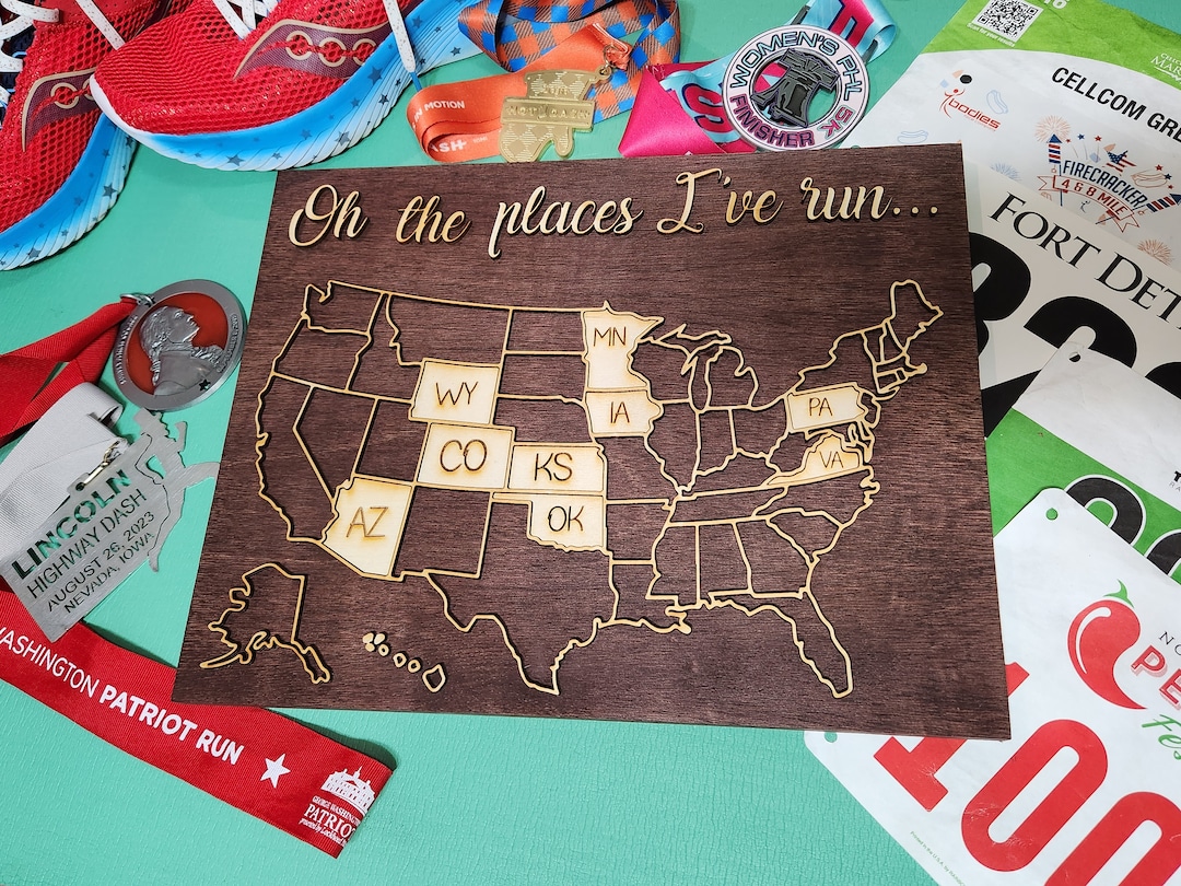 Oh the Places I've Run Travel Map USA | Runner Gift Running Map for ...