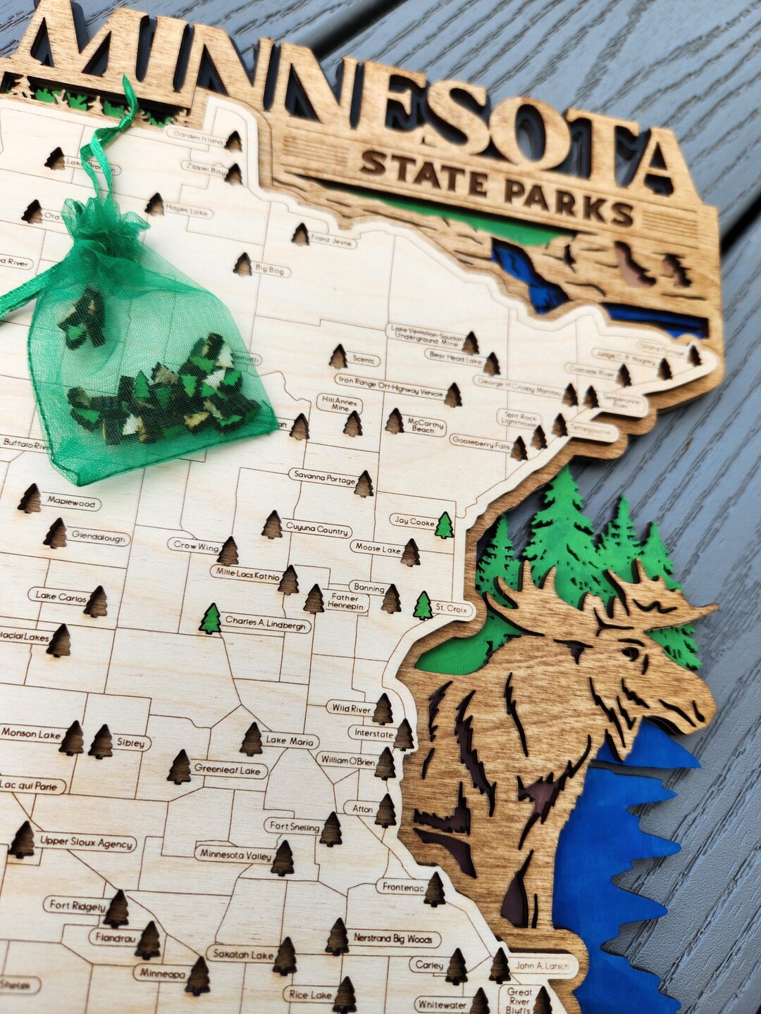 Minnesota State Park Travel Map | Handcrafted Wooden Engraved Wall Art ...