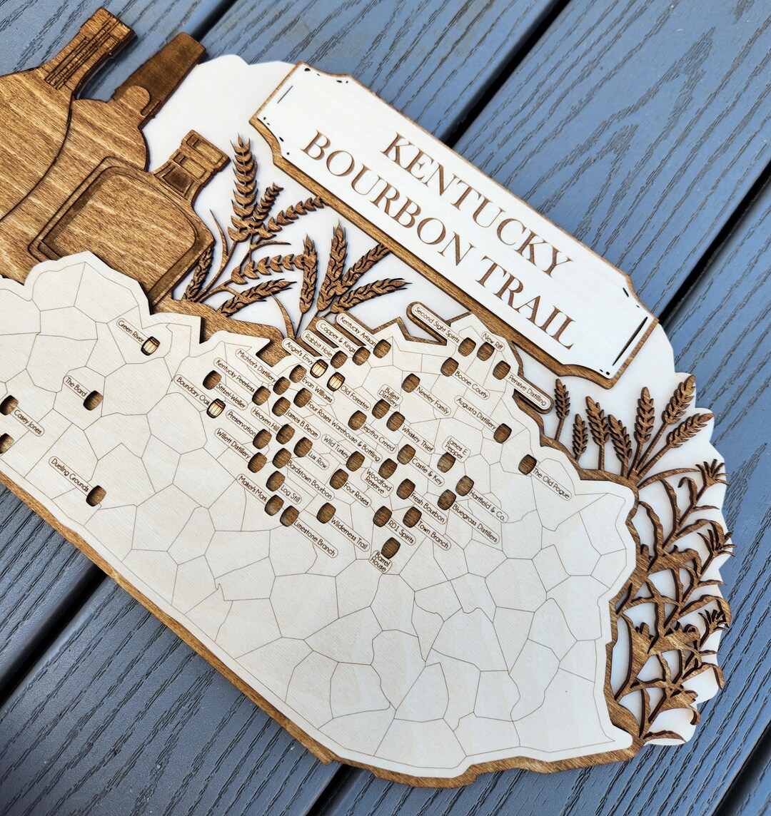 Handcrafted Wooden Kentucky Bourbon Trail Map With Mini Barrels - Etsy
