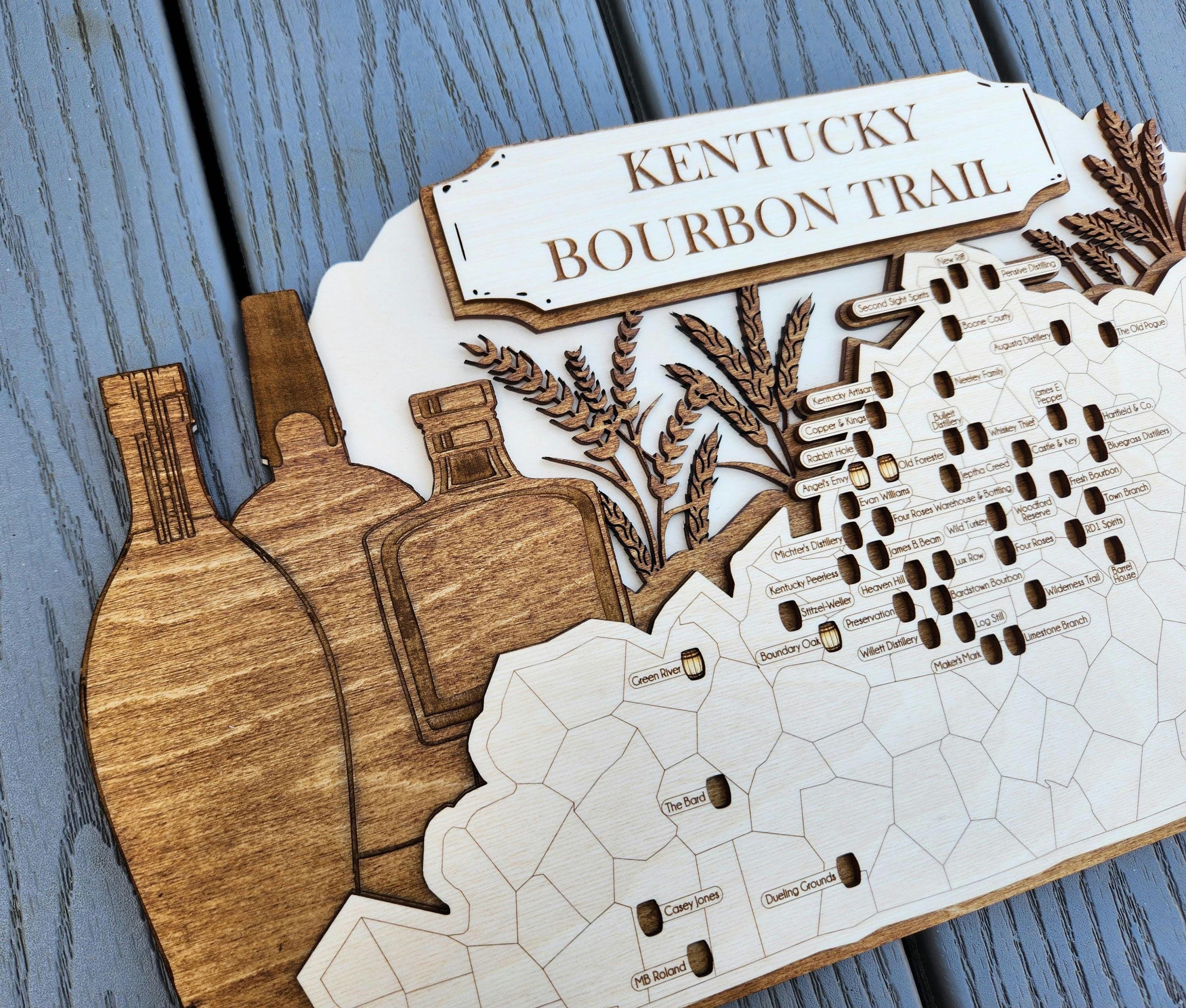 Handcrafted Wooden Kentucky Bourbon Trail Map With Mini Barrels - Etsy