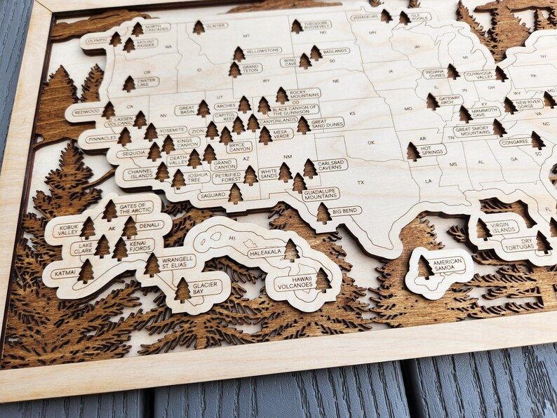 Handcrafted Wooden USA National Parks Travel Map | Laser Engraved Wall ...