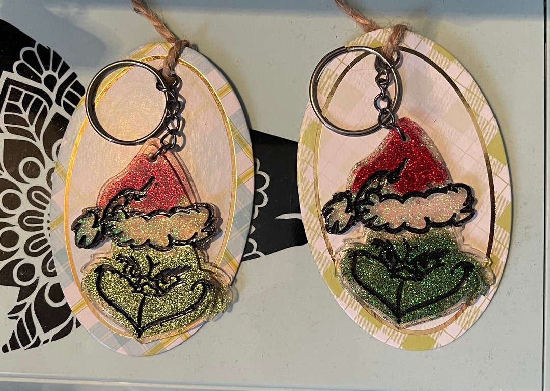 Glitter Grinch Resin Keychains 2 Options Available - Etsy