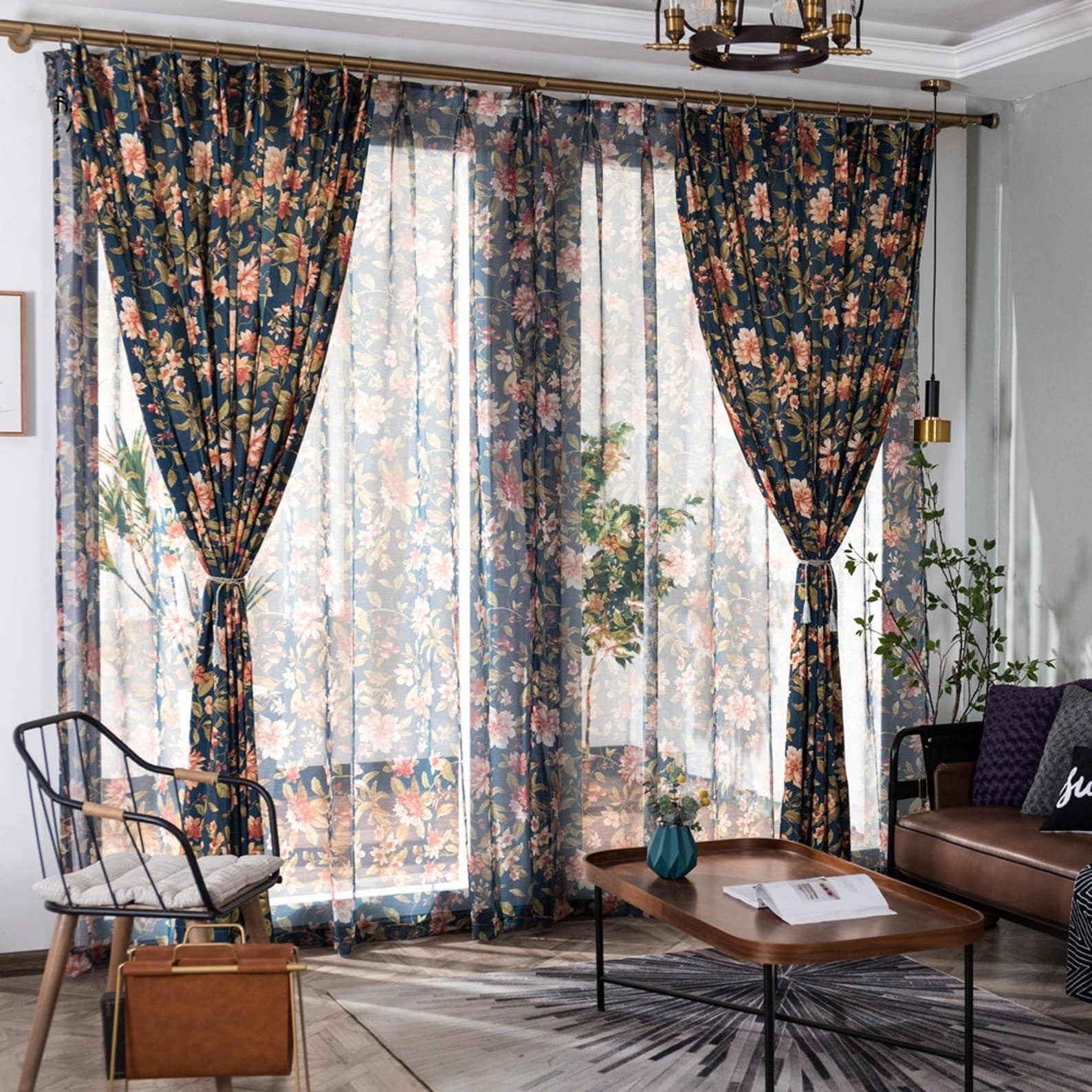 American Style Dark Floral Plant Blackout Curtains Modern - Etsy