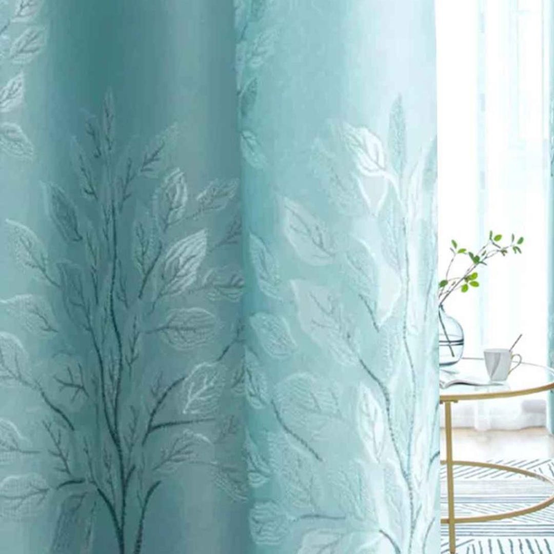 Elegant Tree Embroidered Pattern Custom Blackout Blue Curtain, High ...