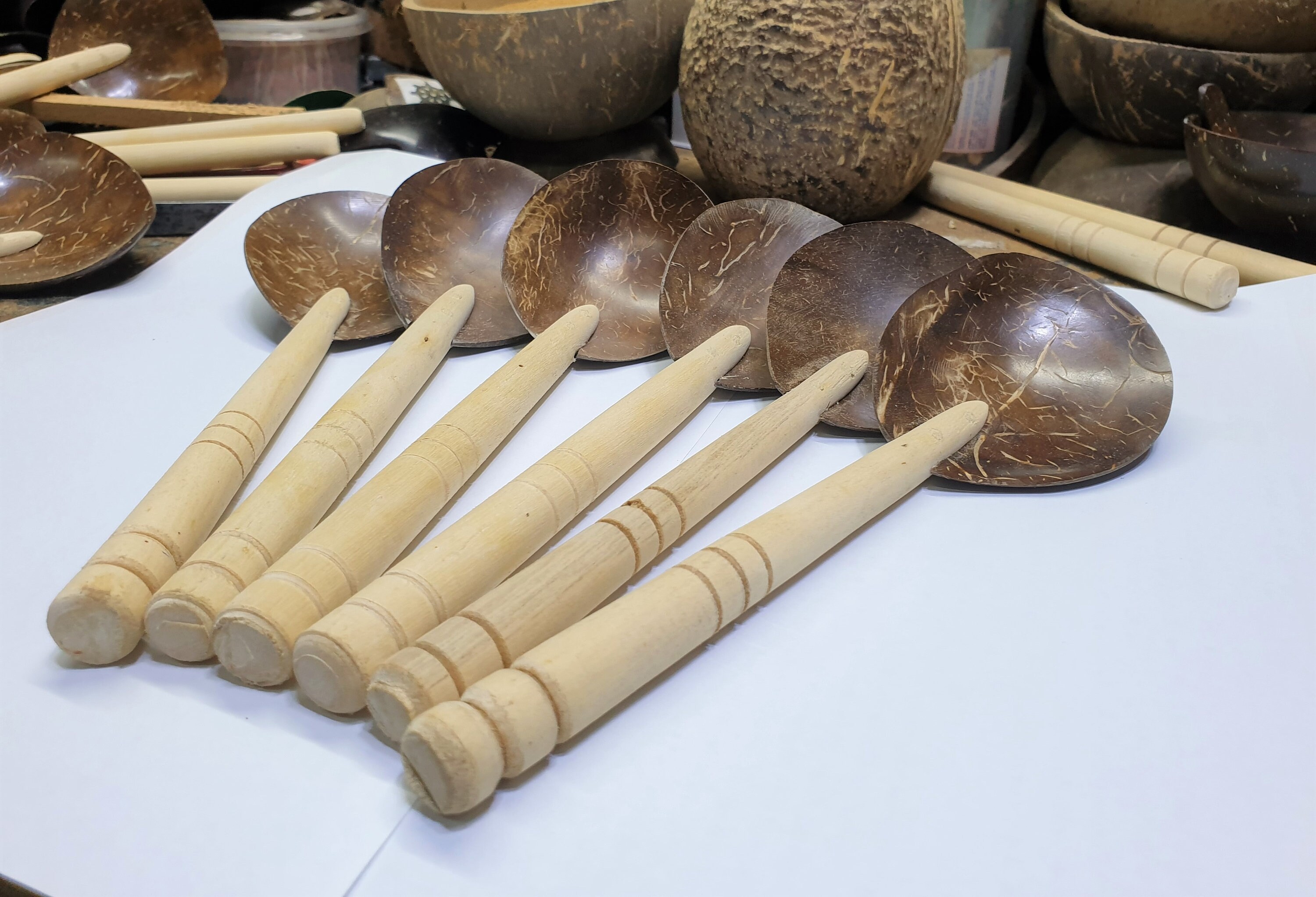 Handmade Coconut Shells Wooden Spoons 20'',24'' Cooking Spoon, Hand ...