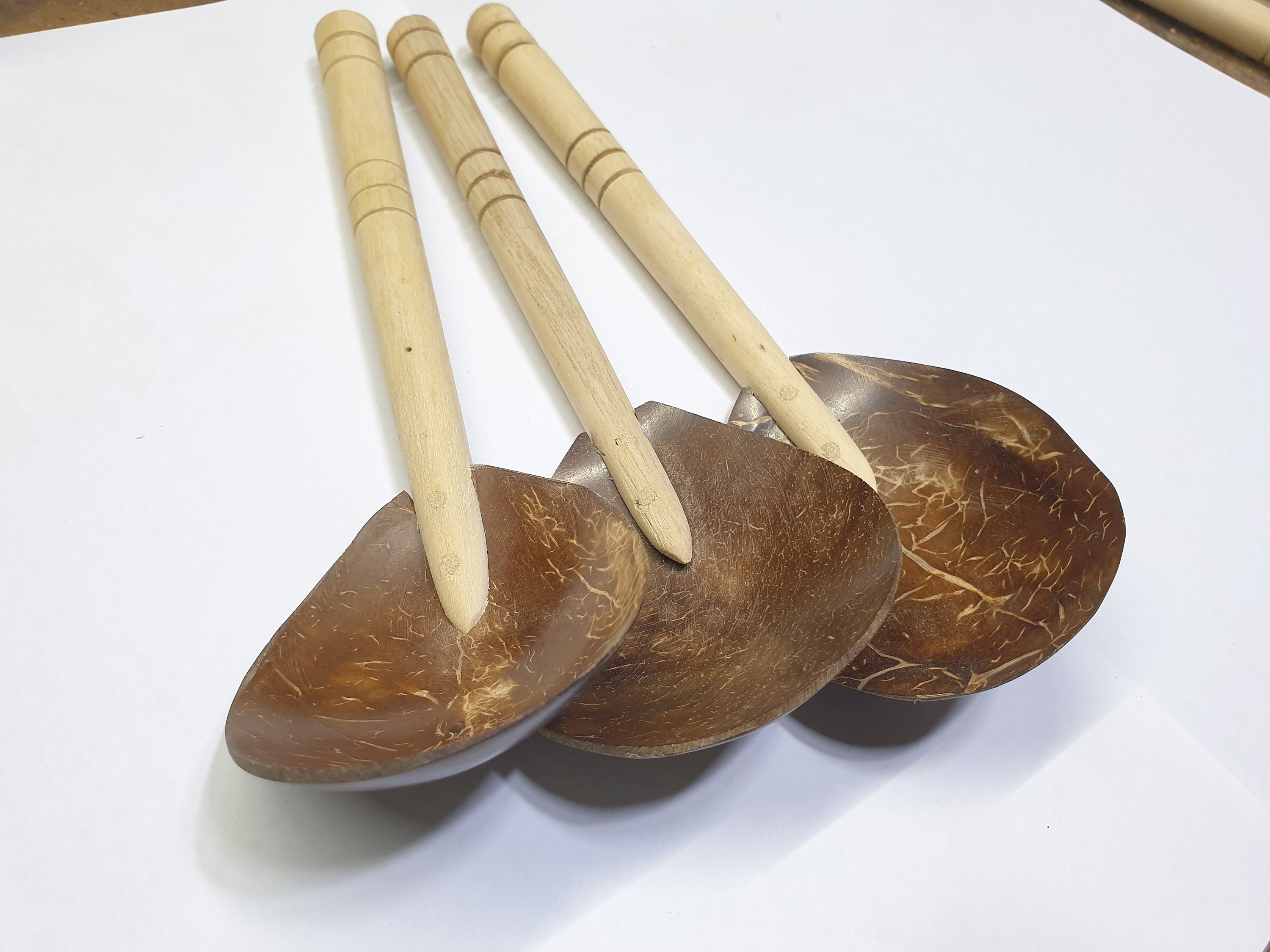 Handmade Coconut Shells Wooden Spoons 20'',24'' Cooking Spoon, Hand ...