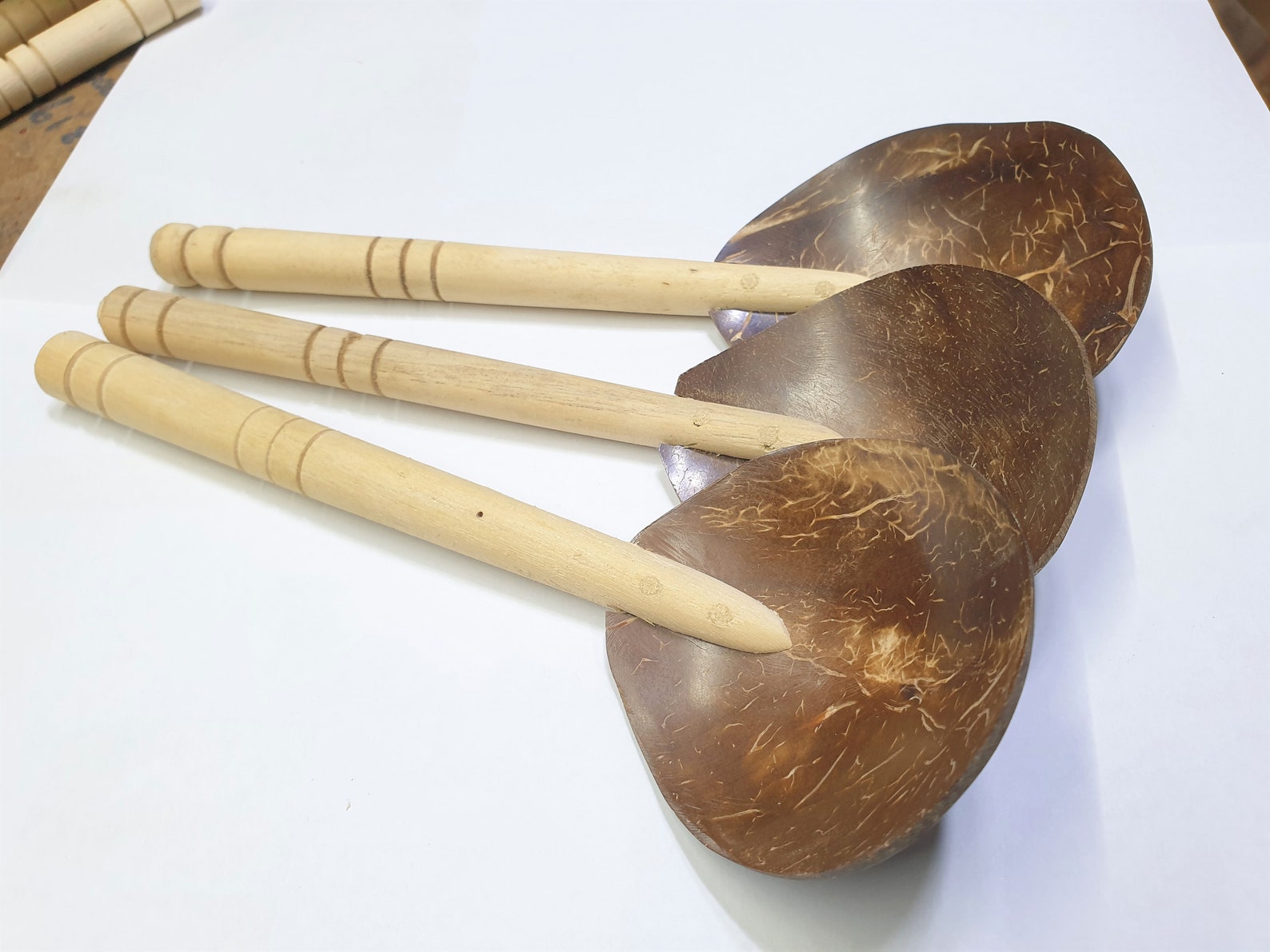 Handmade Coconut Shells Wooden Spoons 20'',24'' Cooking Spoon, Hand ...