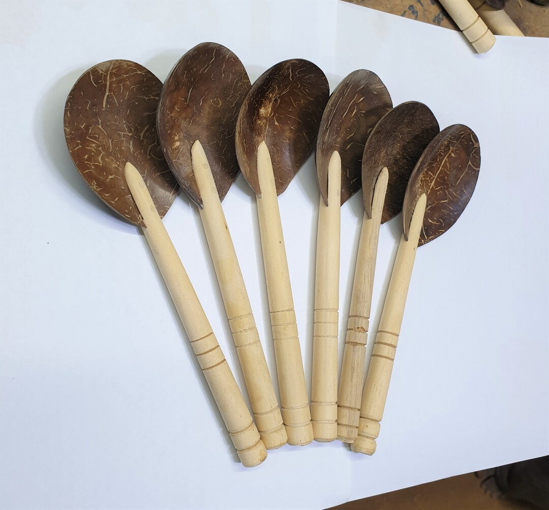 Handmade Coconut Shells Wooden Spoons 20'',24'' Cooking Spoon, Hand ...